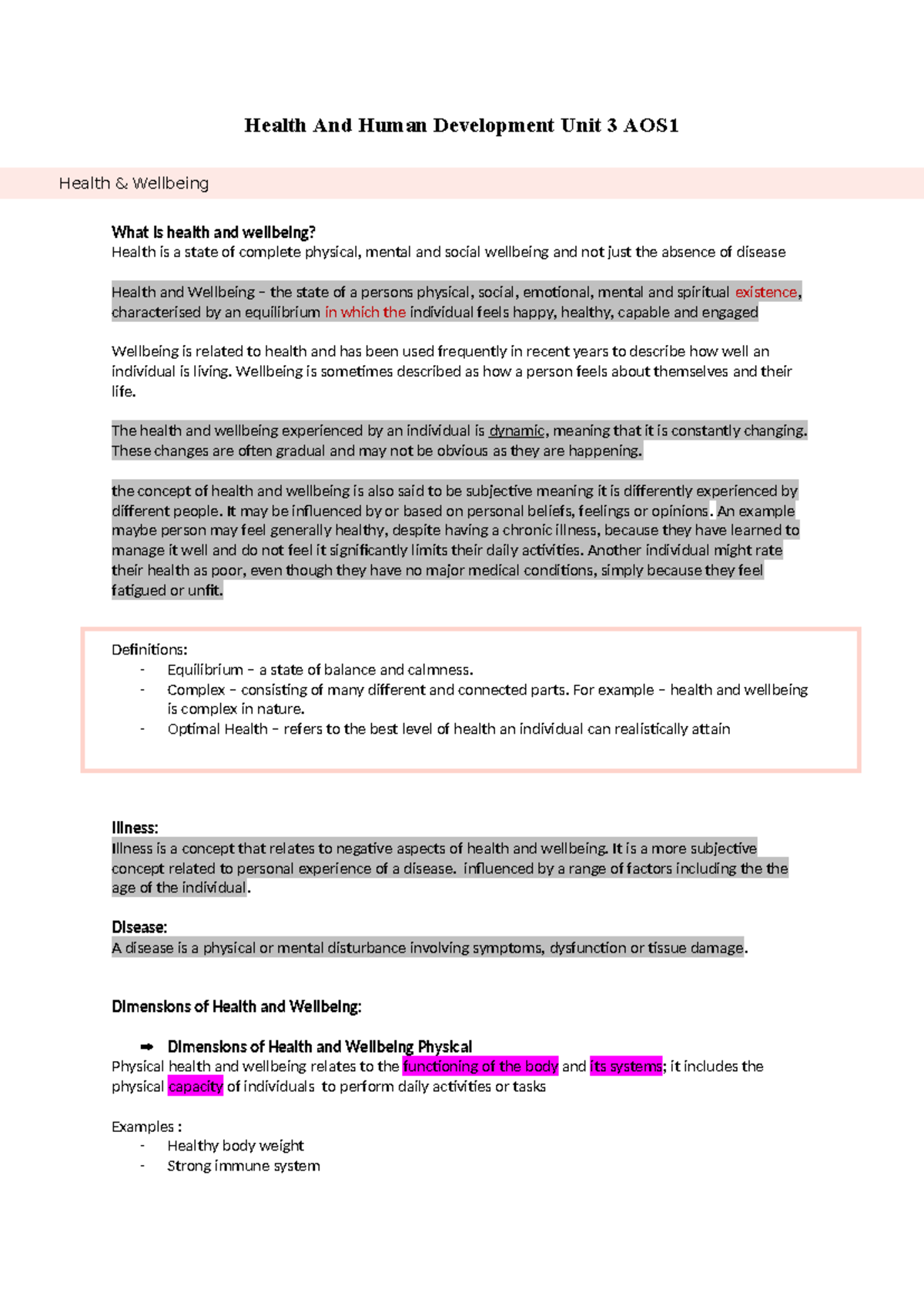 Health and Human Development Unit 3 AOS1: Understanding Health and ...