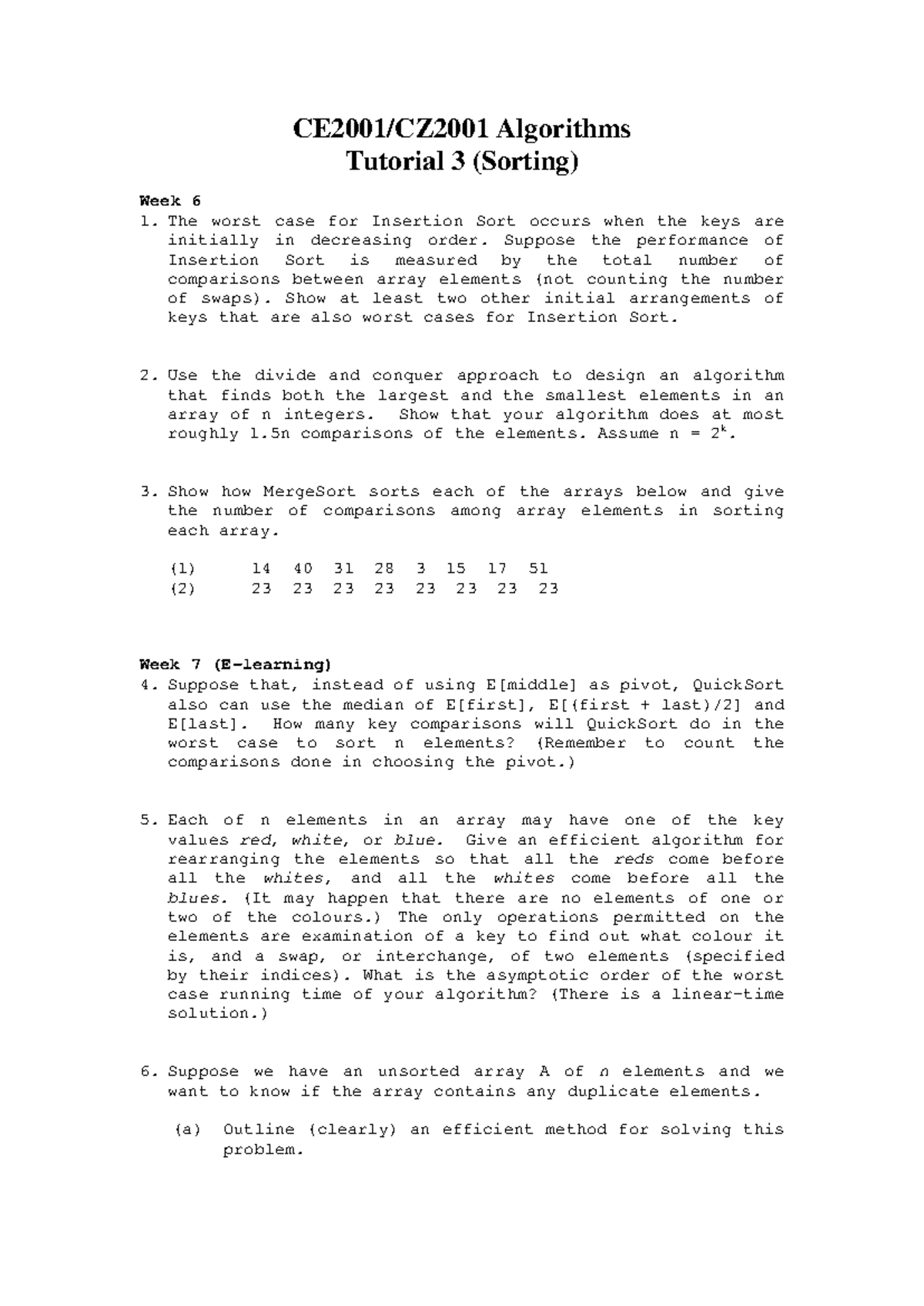 Tutorial 3 (Searching) - CE2001/CZ2001 Algorithms Tutorial 3 (Sorting ...