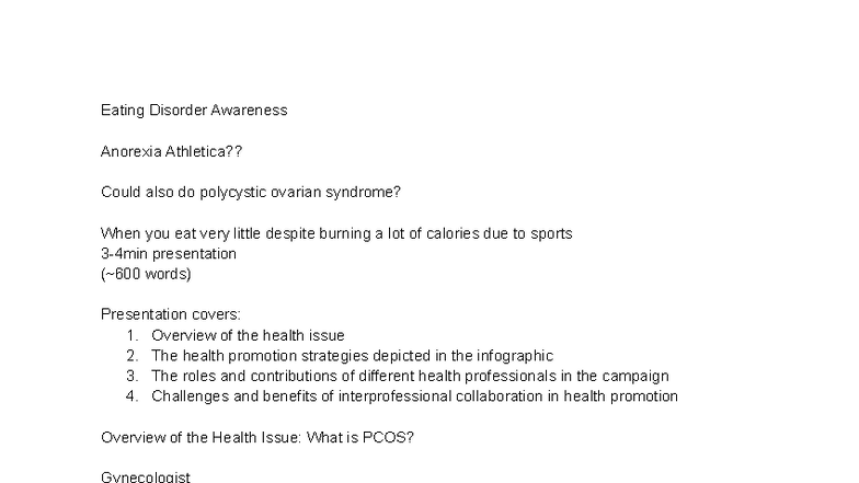 HLTH1000 Infographic: Understanding PCOS & Anorexia Athletica - Studocu
