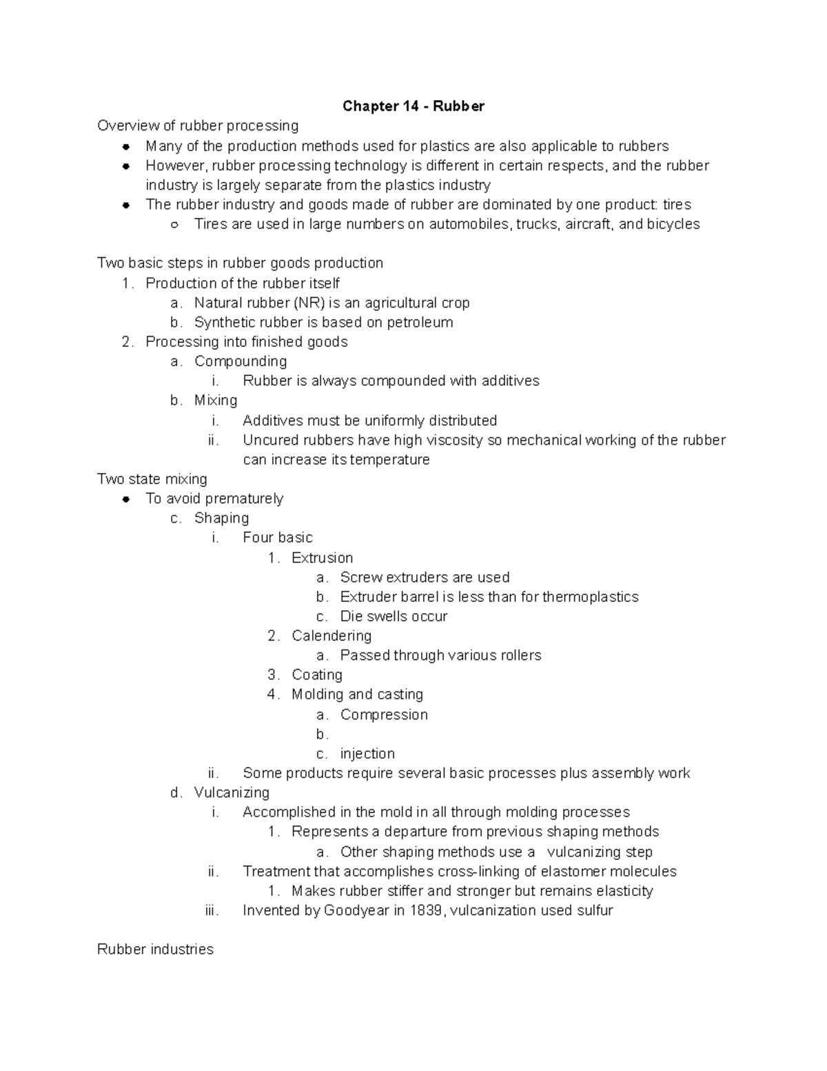 Lecture Notes: Chapter 14 - Rubber Processing Overview - Studocu