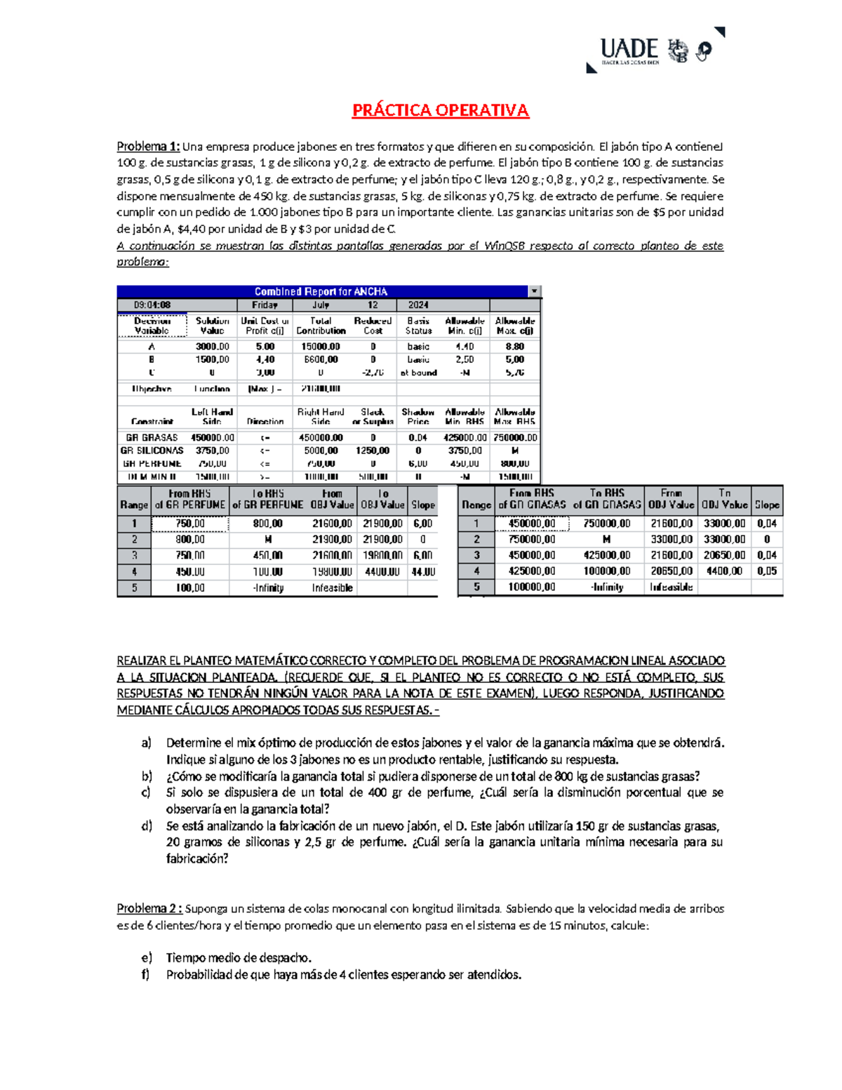 Práctica Pre-Parcial: Problemas de Programación Operativa y ...