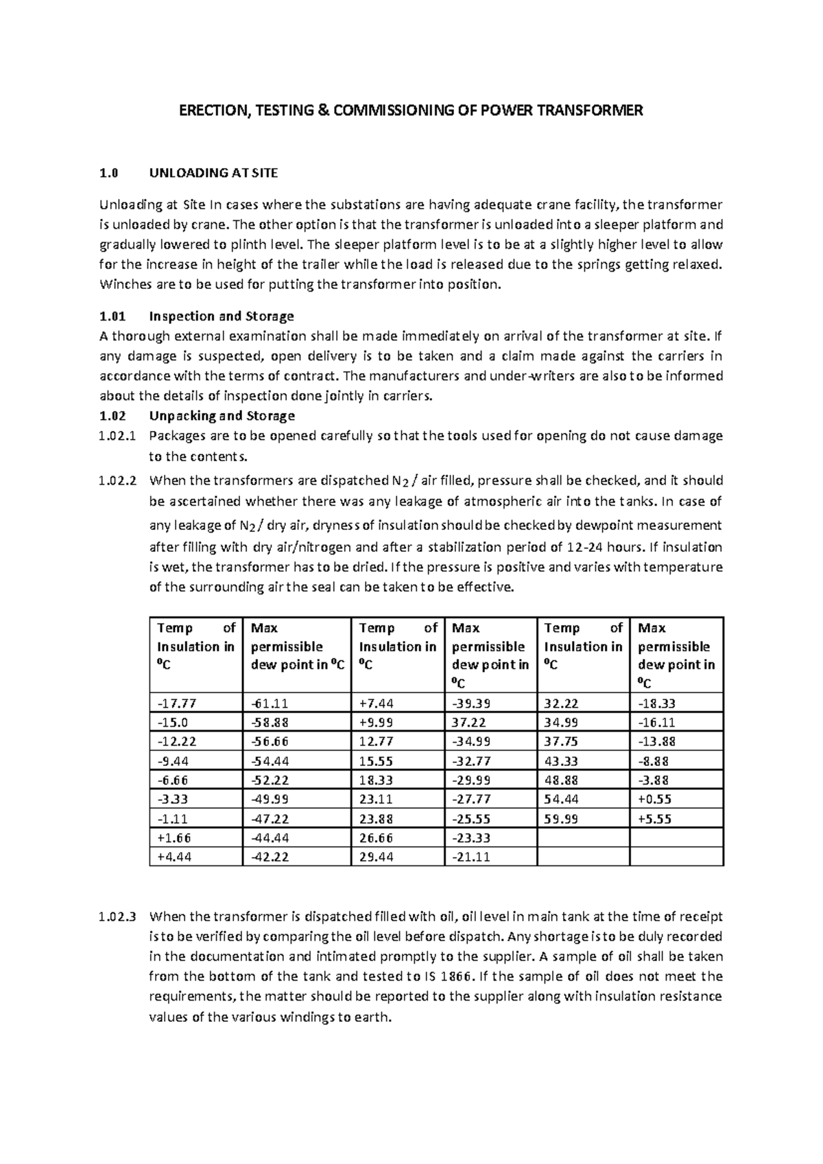 ERECTION & COMMISSIONING OF POWER TRANSFORMER - ERE 101 - Studocu