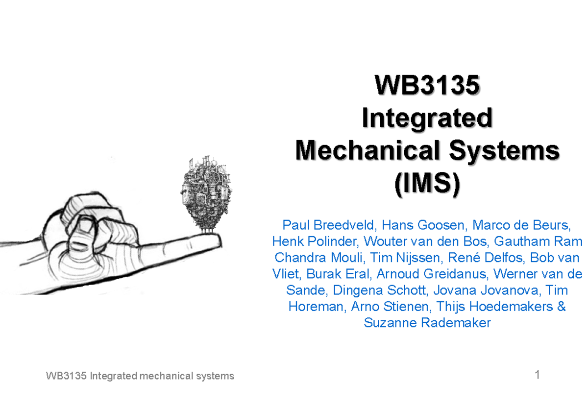WB3135 Integrated Mechanical Systems (IMS) 2024-2025 Exercises ...