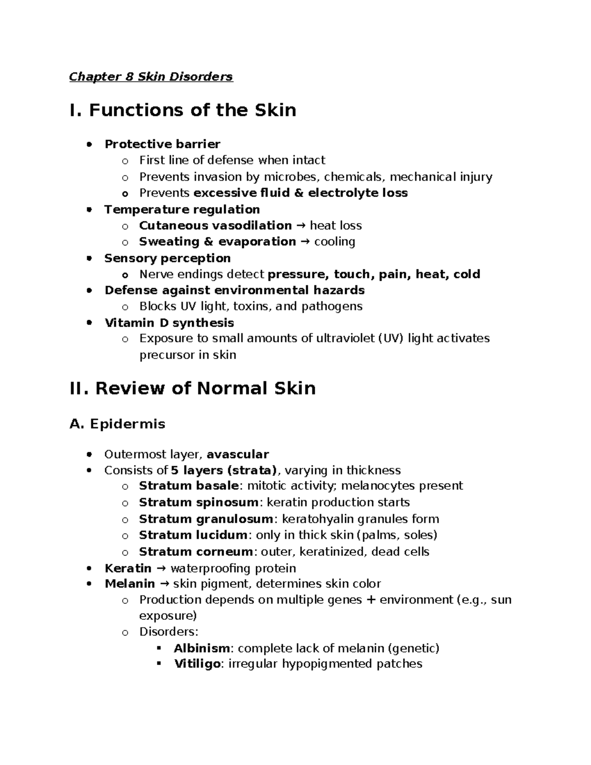 Chapter 8: Skin Disorders - Functions, Infections, and Treatments - Studocu
