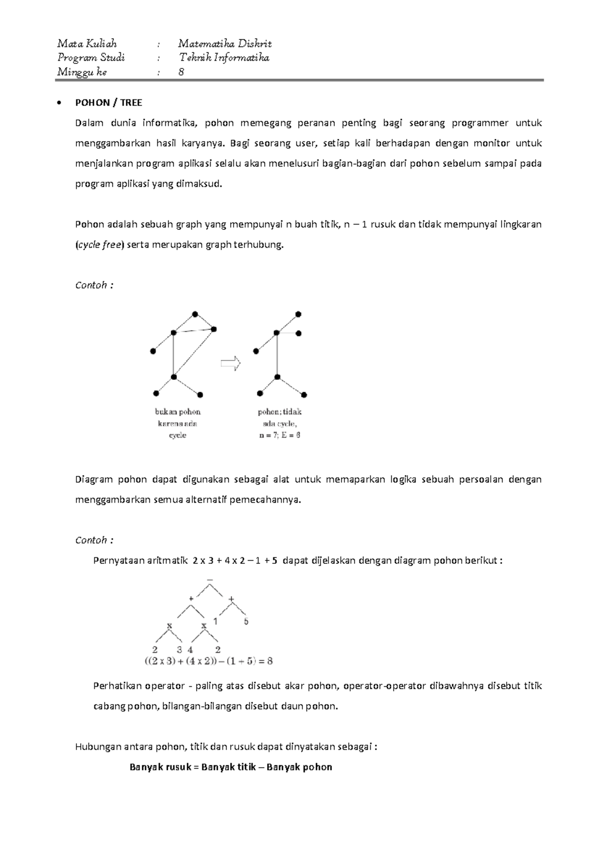 Pohon dan Spanning Tree - Matematika Diskrit TI - Pertemuan 8 - Studocu
