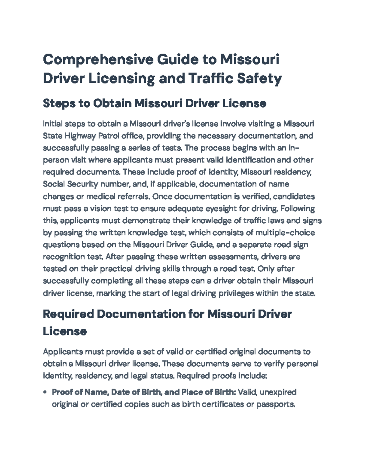 Comprehensive Guide to Missouri Driver Licensing & Safety (DL 101 ...