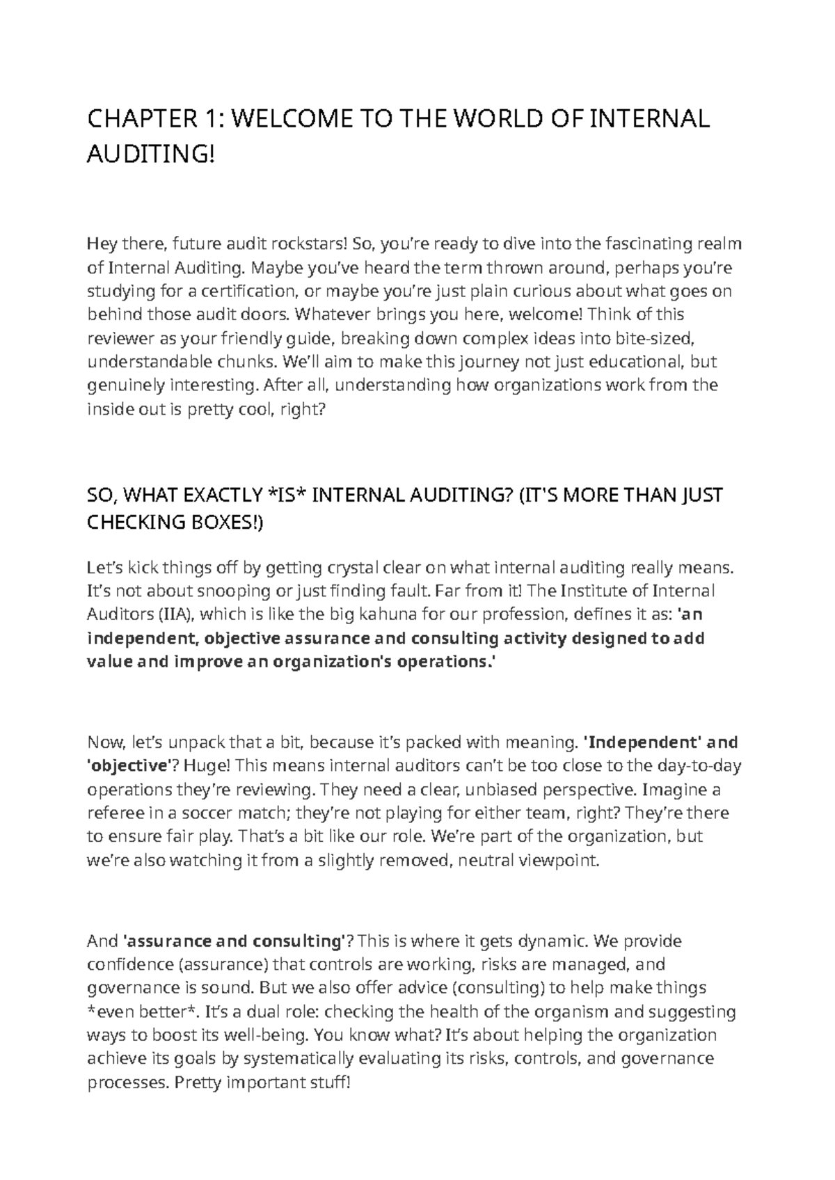 CHAPTER 1: INTRODUCTION TO INTERNAL AUDITING ESSENTIALS - Studocu