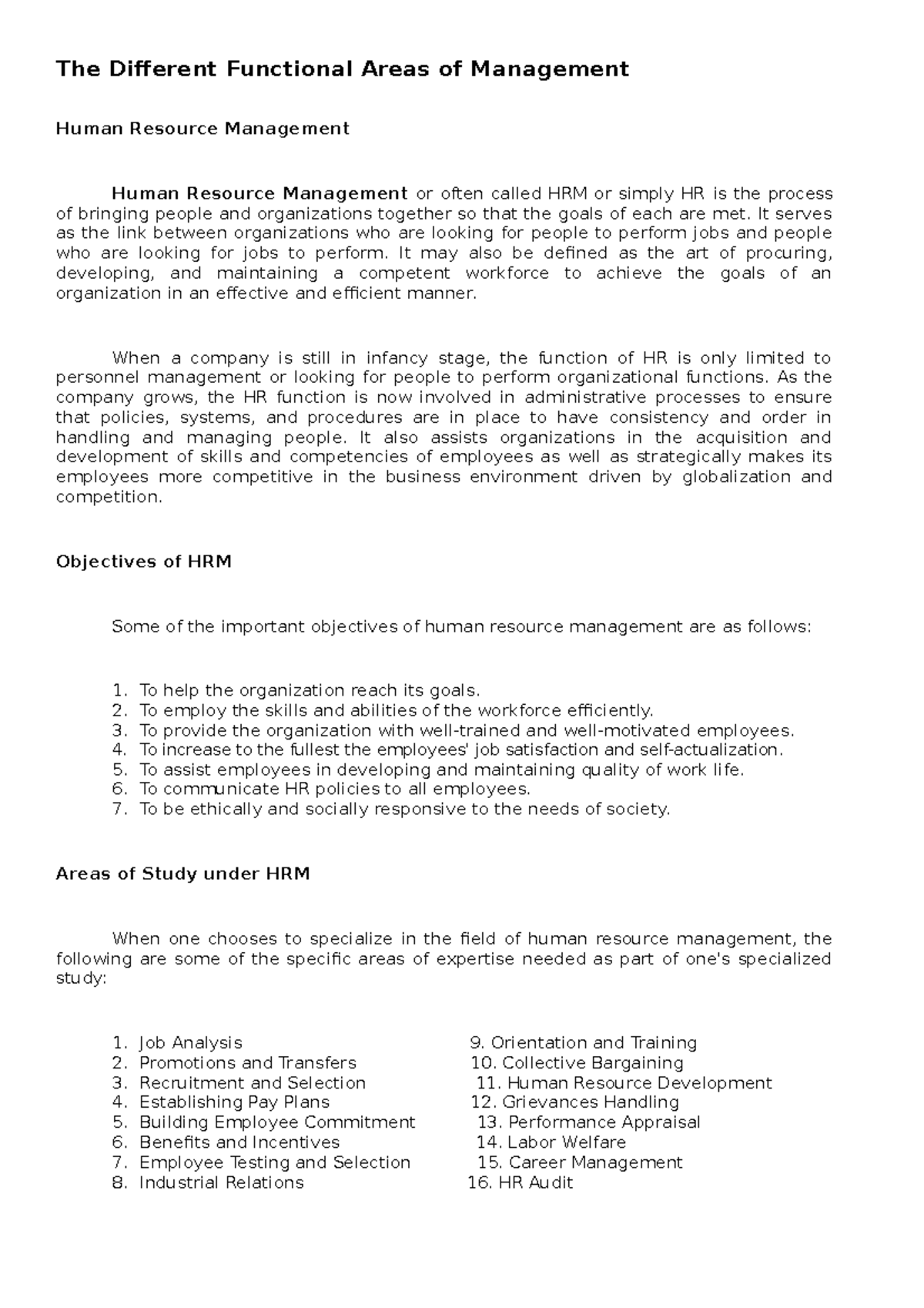 Comprehensive Overview of Functional Areas in Management (MGMT 101 ...