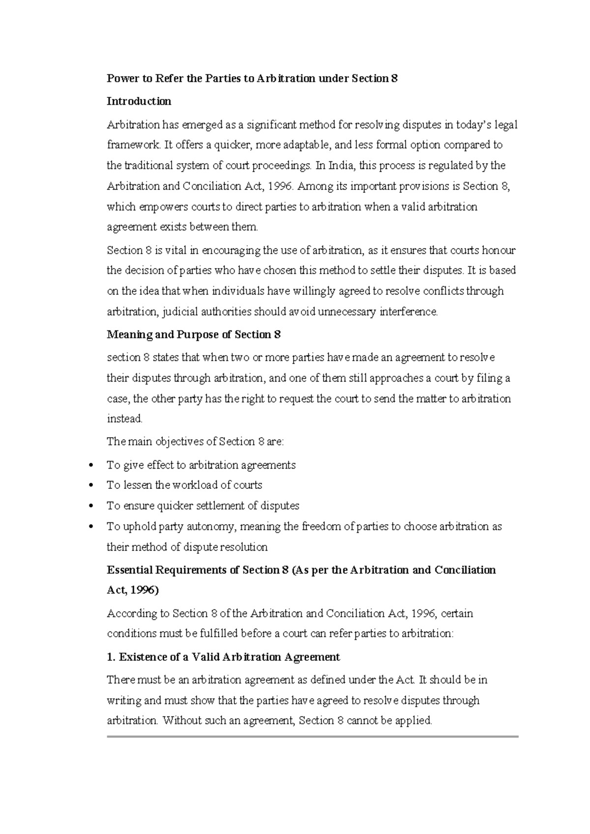 Understanding Section 8: Power to Refer Parties to Arbitration - Studocu