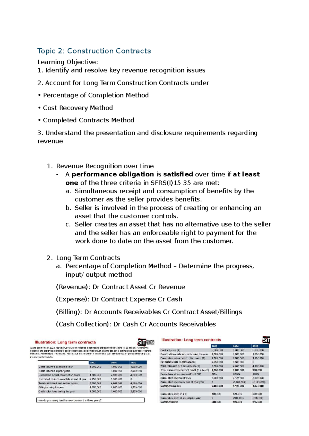 FA Topic 2: Construction Contracts Revenue Recognition Notes - Studocu
