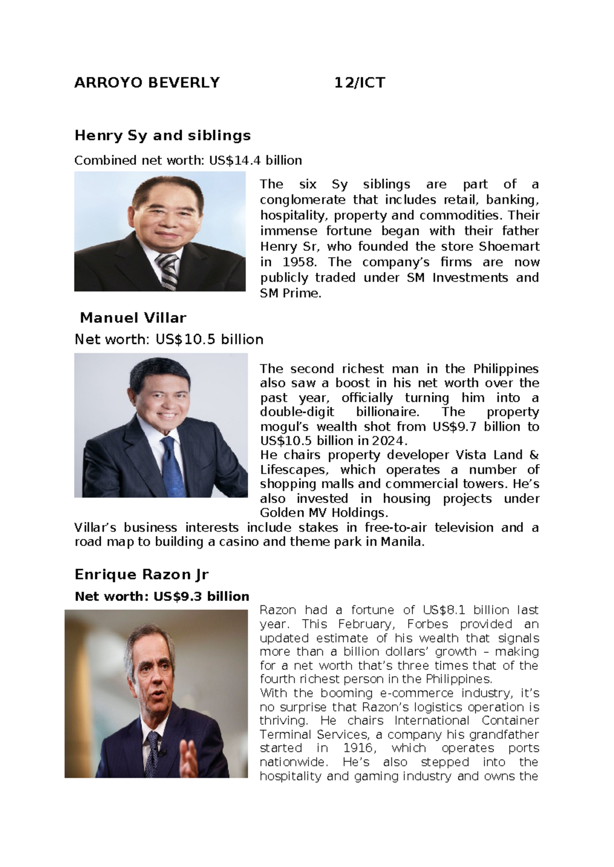 5 Richest Individuals in the Philippines: Net Worth Overview - Studocu