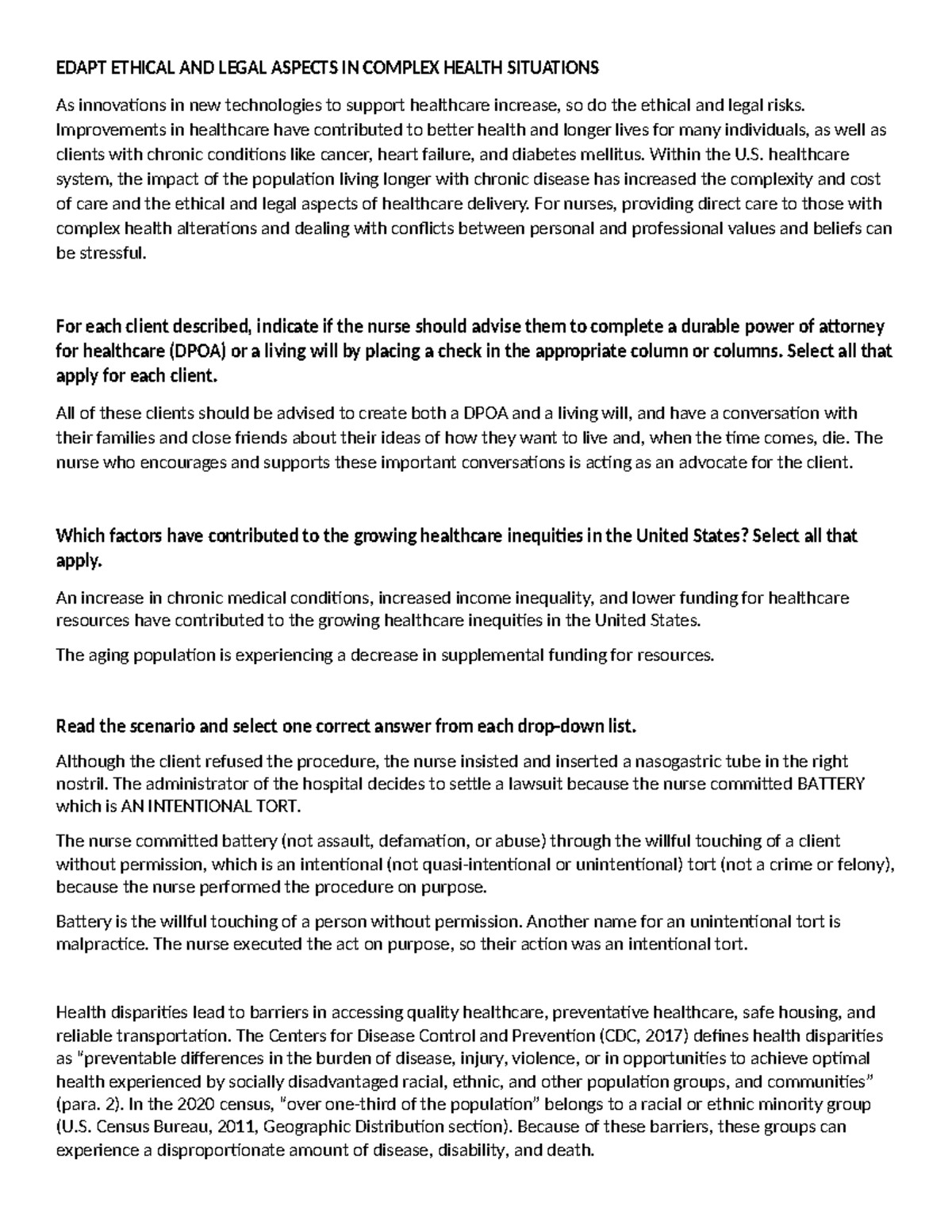 Edapt Ethical & Legal Considerations in Complex Health Scenarios - Studocu