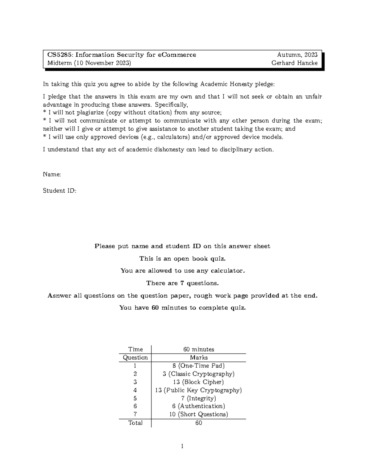 CS5285: Information Security for eCommerce Midterm Exam Solutions - Studocu