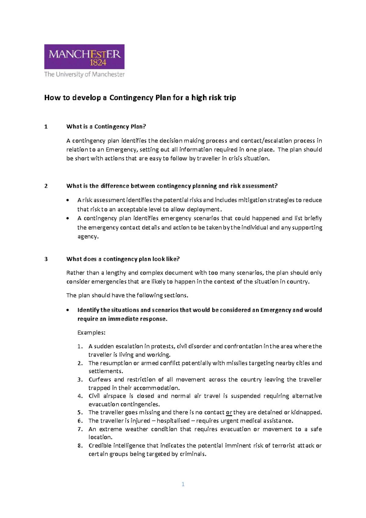 Contingency Plan Development for High-Risk Travel - TOUR GUID 101 - Studocu