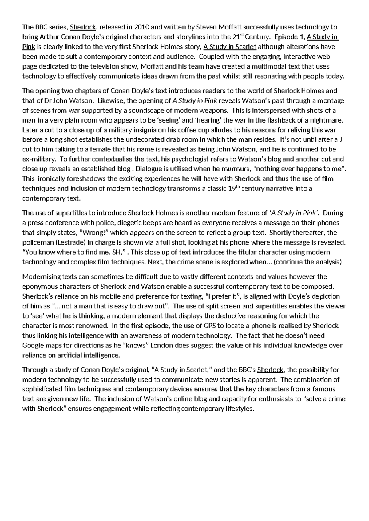 Sherlock and A Study in Pink: Analyzing Modernizations in Narrative ...
