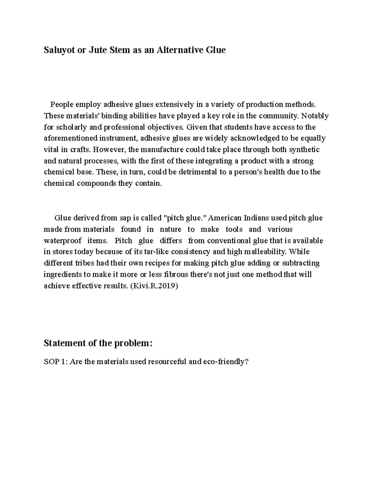 Saluyot or Jute Stem as an Alternative Glue - These materials' binding ...