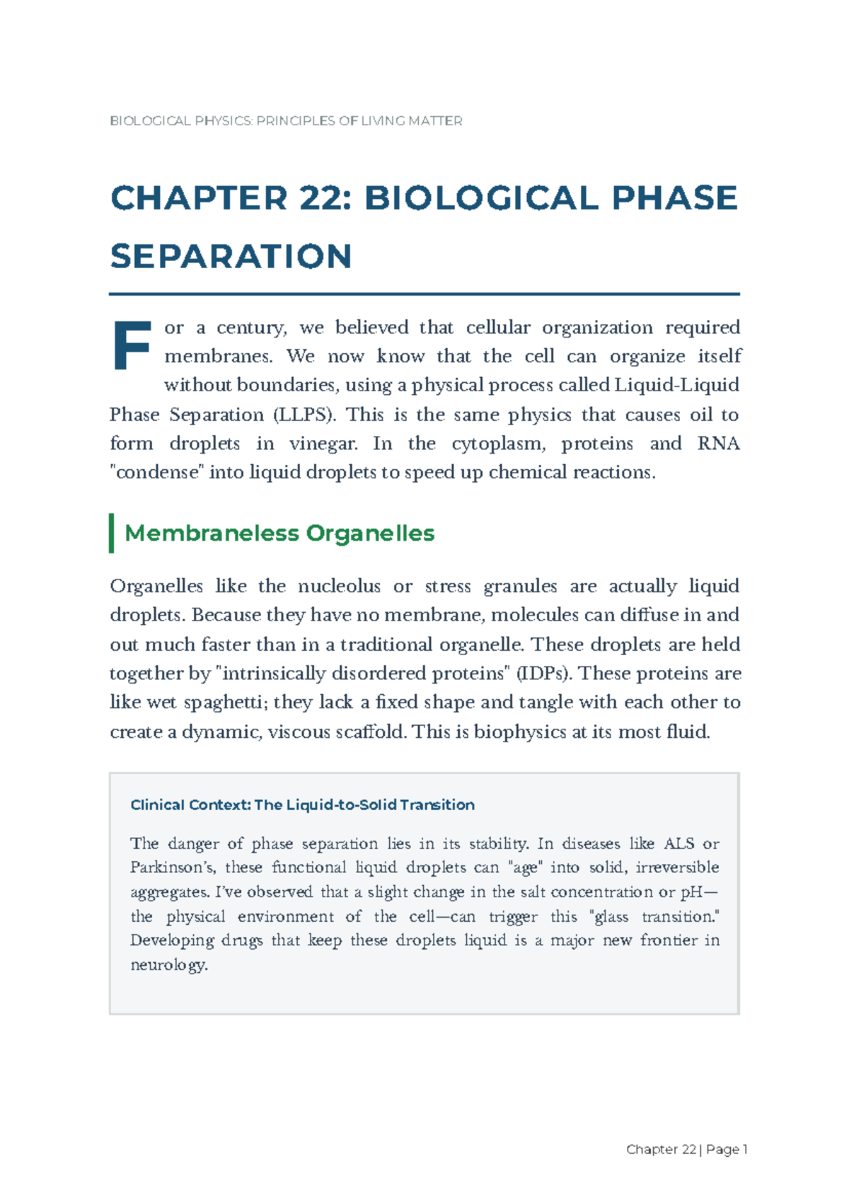 BIOPHYSICS 101: CH22 - Biological Phase Separation Insights - Studocu