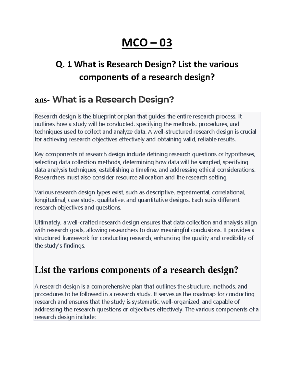 MCO03 Research Design & Report Preparation Assignment Notes - Studocu