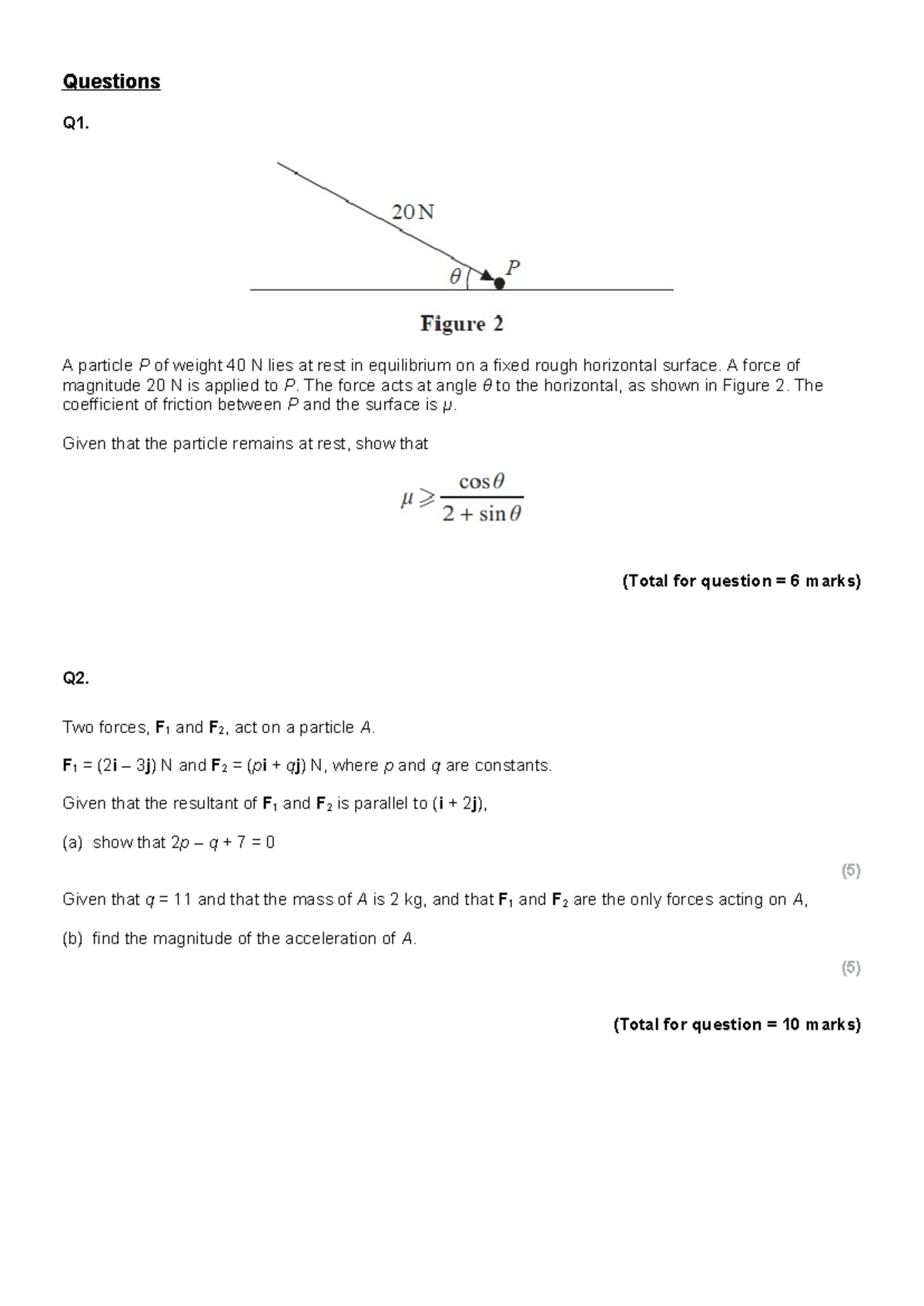 M1 Chapter 4, 5 & 7 - Mechanics Questions and Solutions - Studocu