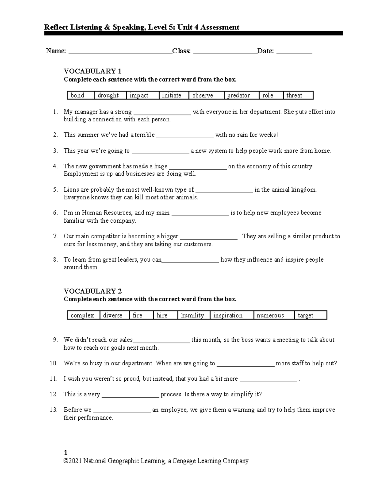 UNIT 4.166910 Reflect Listening & Speaking Level 5 Assessment Key - Studocu