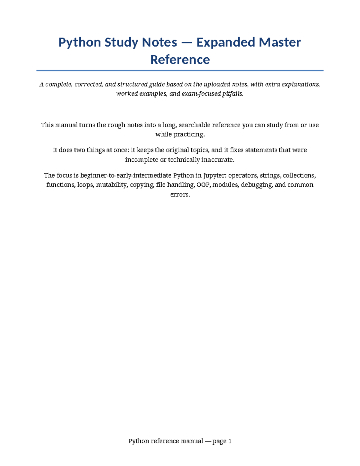 Python (CS101) Study Notes: Expanded Master Reference Guide - Studeersnel