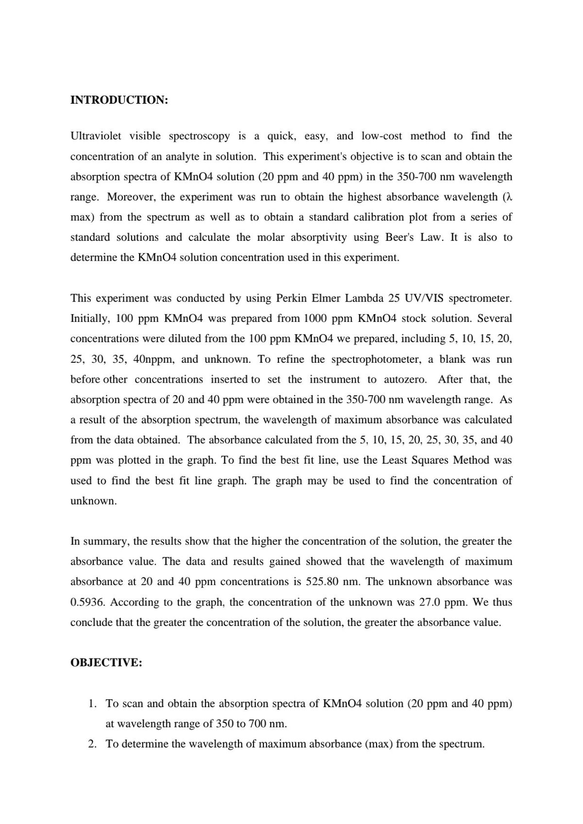 Chm571 Lab Report: Analysis of UV/Vis Spectroscopy Results - Studocu
