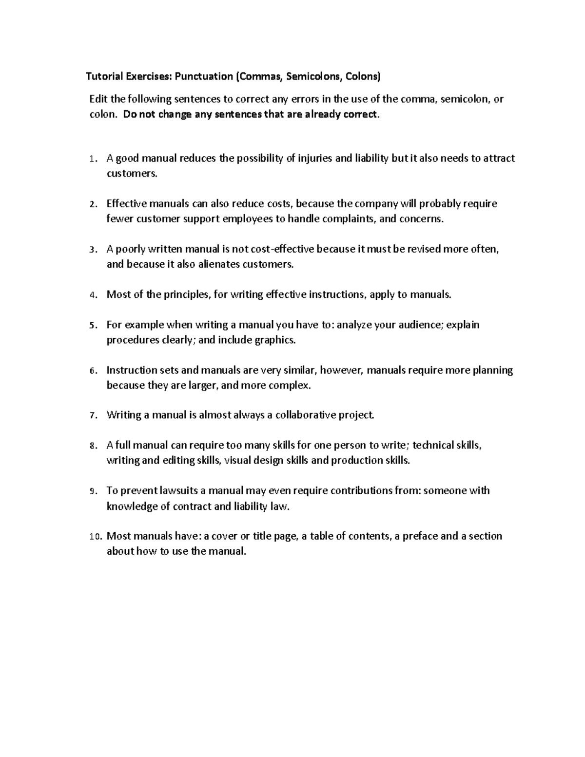 Punctuation Exercises: Commas, Semicolons, and Colons - Studocu