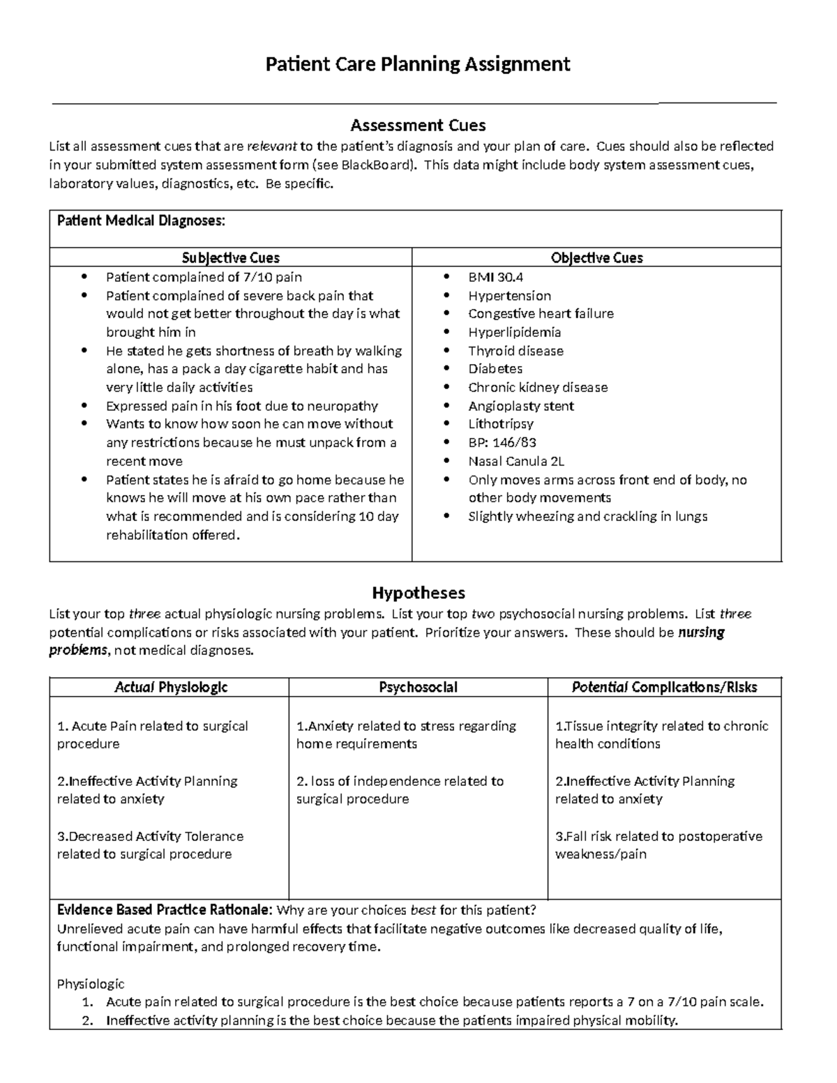 New care plans - this is a care plan - Patient Care Planning Assignment ...