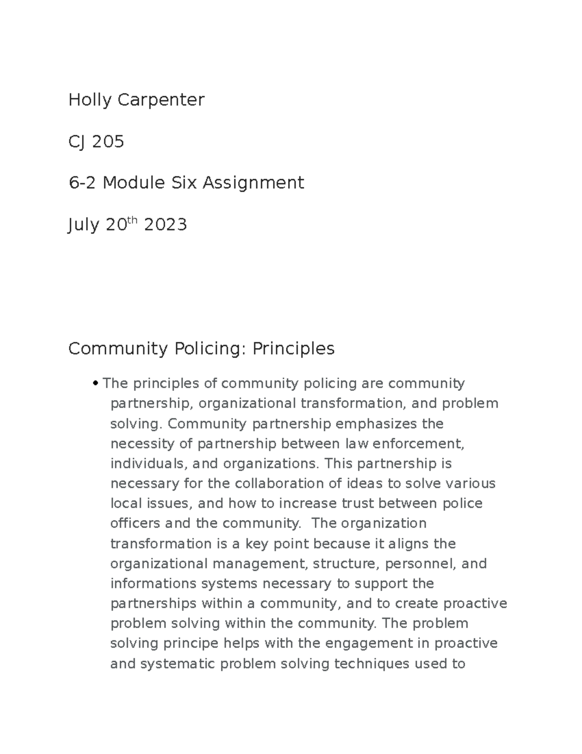Cj 205 6-2 - 6-2 - Holly Carpenter CJ 205 6-2 Module Six Assignment ...