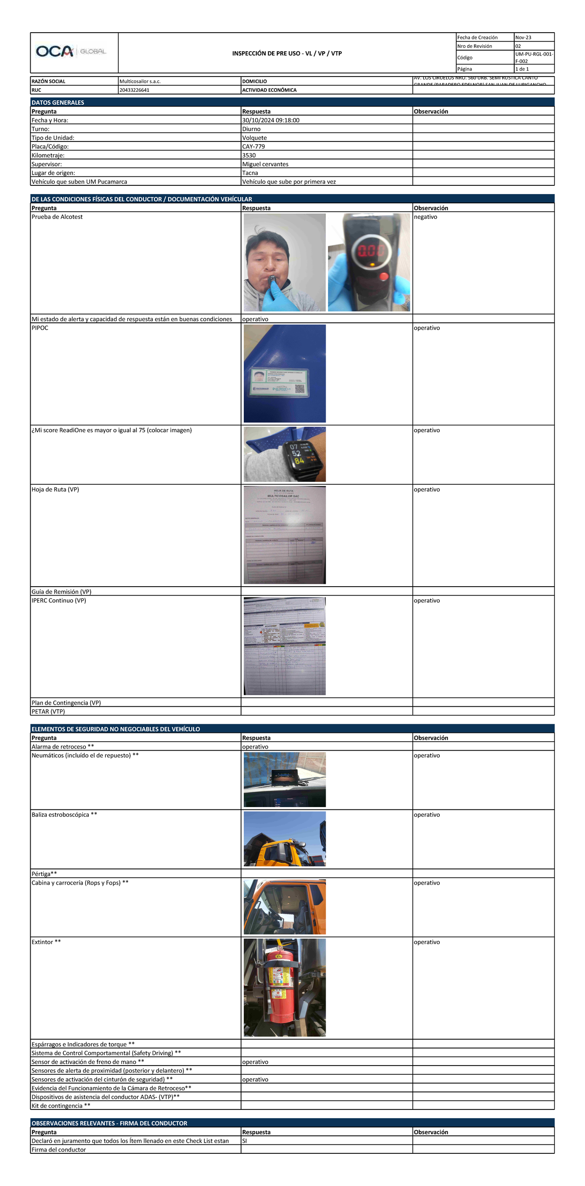 Ejecucion 6272 - Minería checklist - INSPECCIÓN DE PRE USO - VL / VP ...