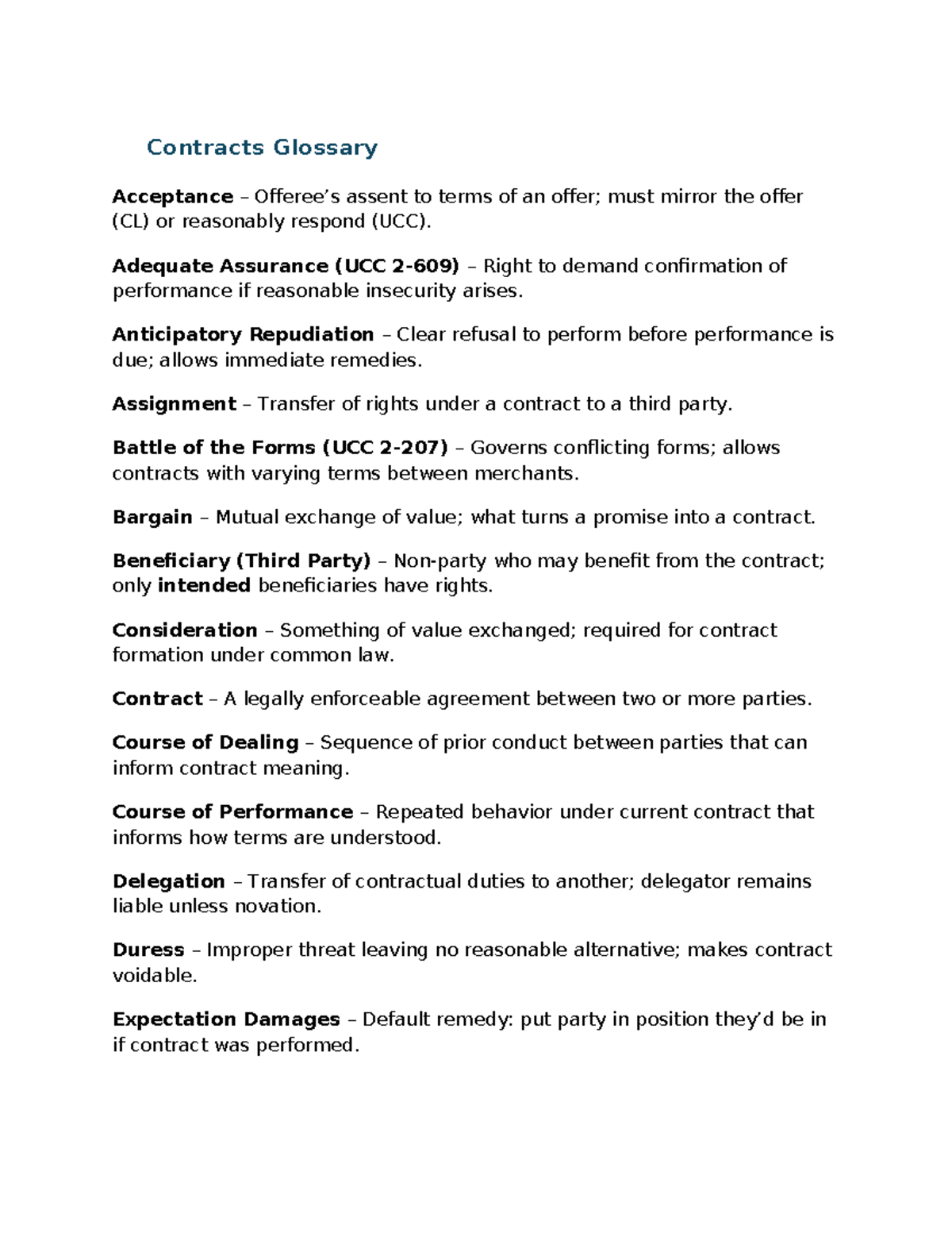 Contracts glossary (CL) - key terms and definitions for understanding ...