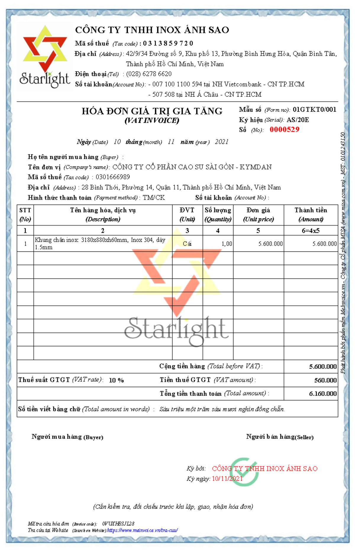 01GTKT0 0000529 - fgfgf - Phát hành bởi phần mềm MeInvoice - Công ty Cổ ...