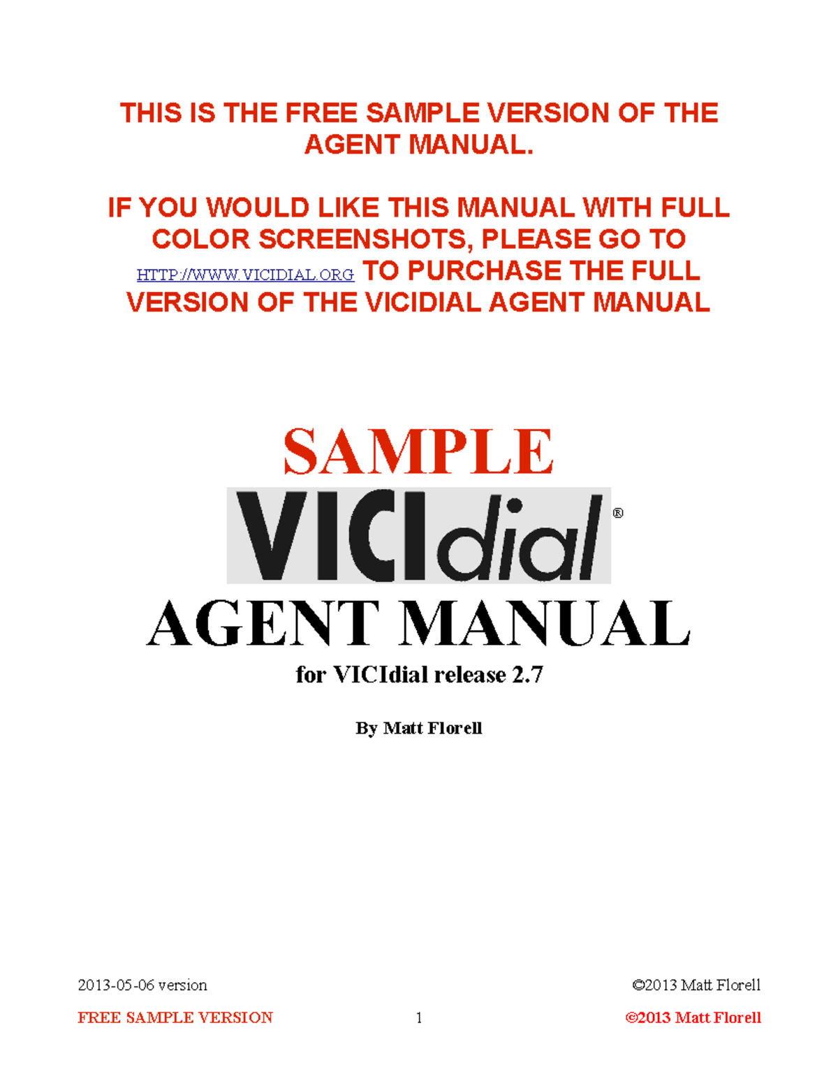 VICIdial Agent Manual Sample (2013) - Free Version Overview - Studocu