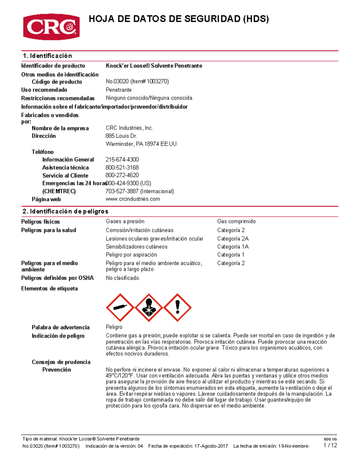HOJA DE Seguridad Liquidos Penetrantes, Seguridad Industrial ...