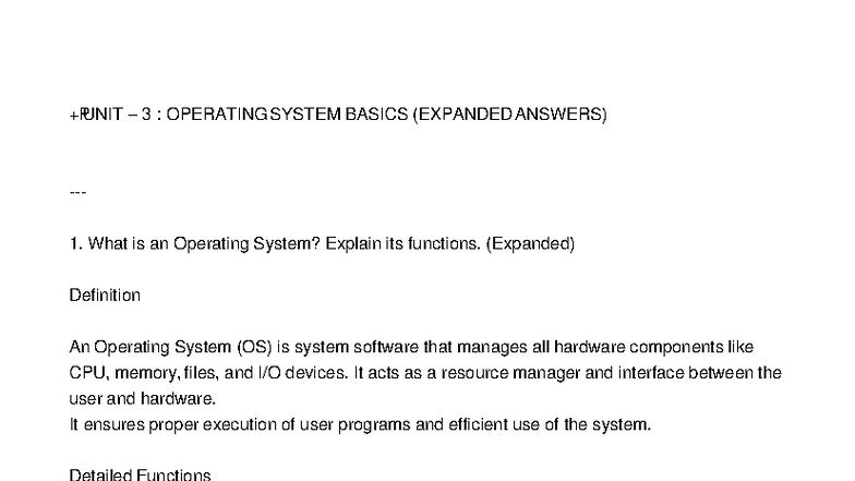 3 : OPERATING SYSTEM BASICS - EXPANDED ANSWERS & FUNCTIONS - Studocu