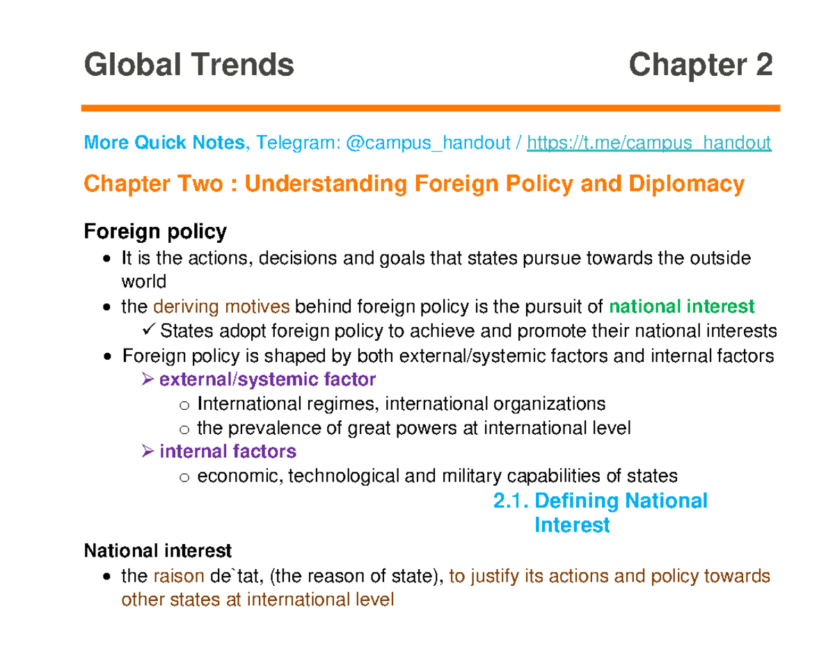 Global Trends (POL101) Chapter 2: Understanding Foreign Policy Notes ...