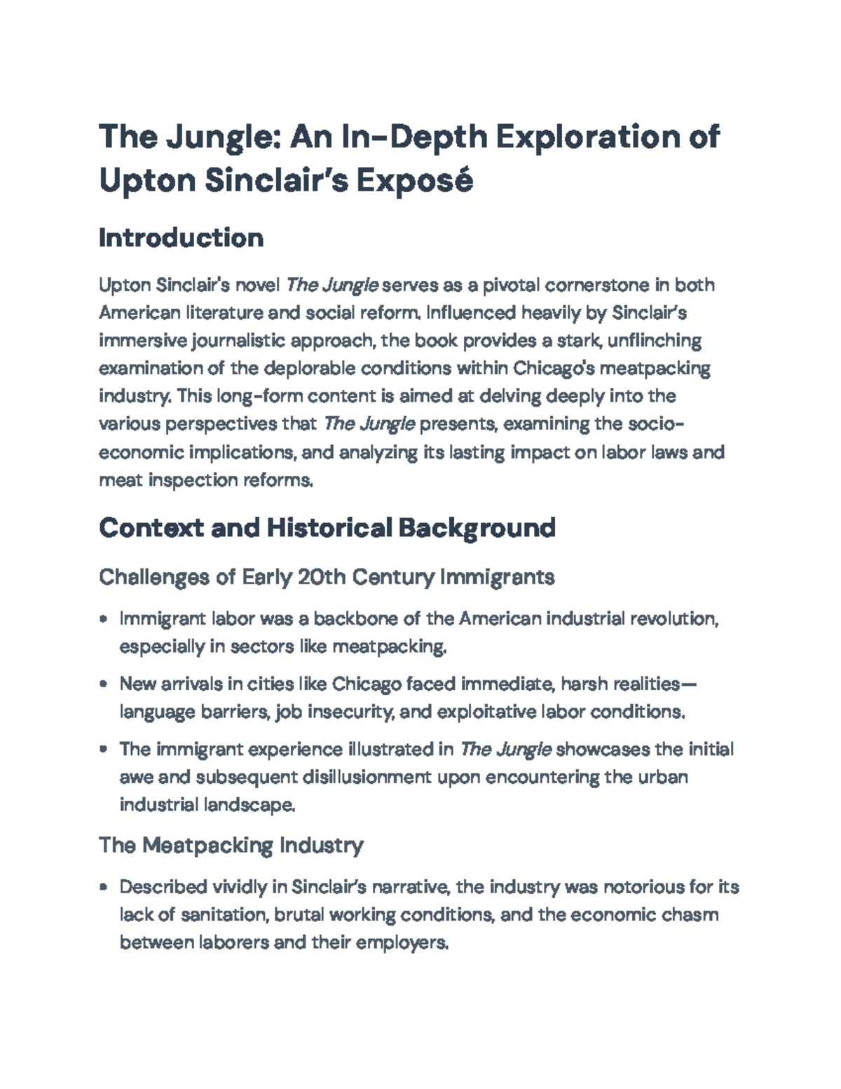The Jungle (Course Code) - Analyzing Sinclair’s Impact on Labor Reform ...