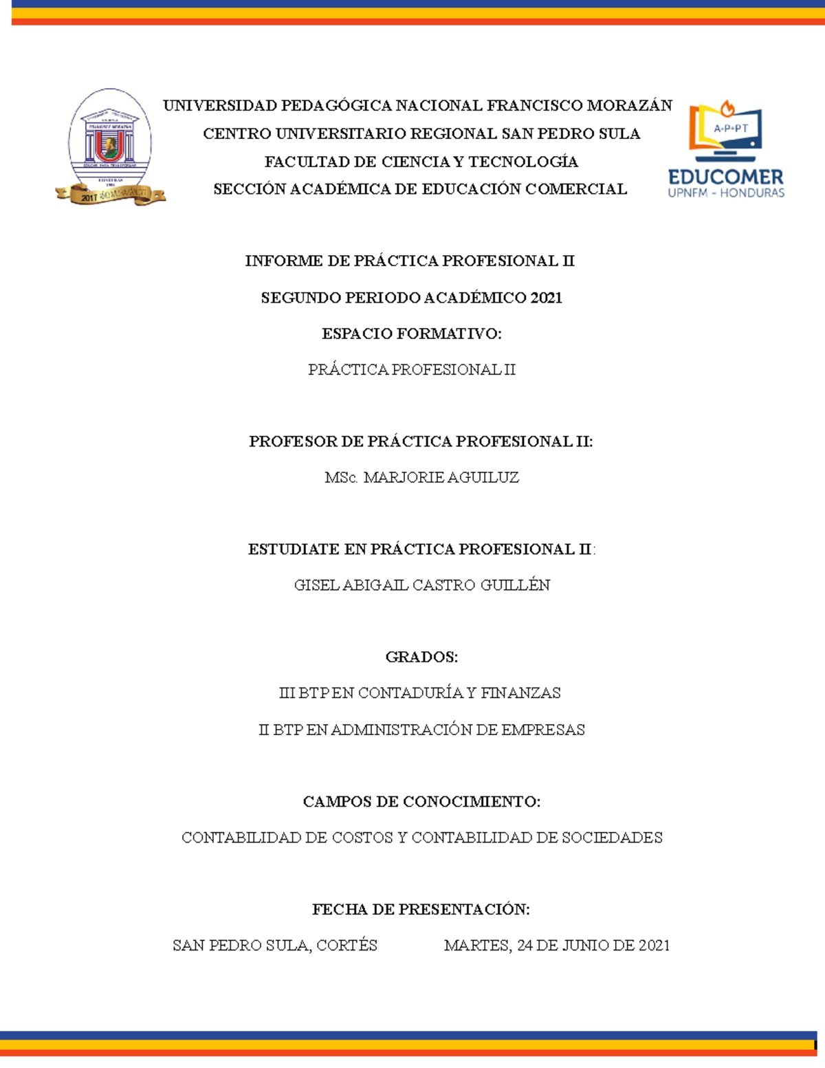 Informe de Práctica Profesional II - Gisel Castro - 2021 - Studocu