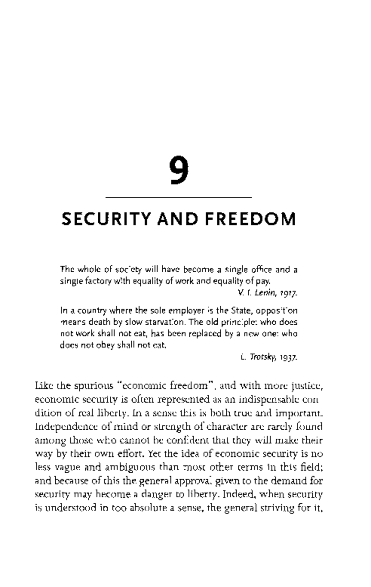 SEC 9: Security vs. Freedom in Hayek's "The Road to Serfdom" - Studocu