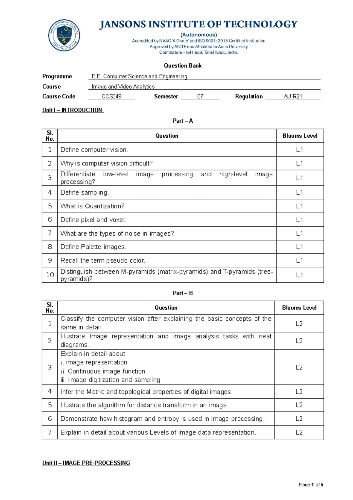 CCS349 Image & Video Analysis LAB: T-Pyramid and Transformations Guide - Studocu