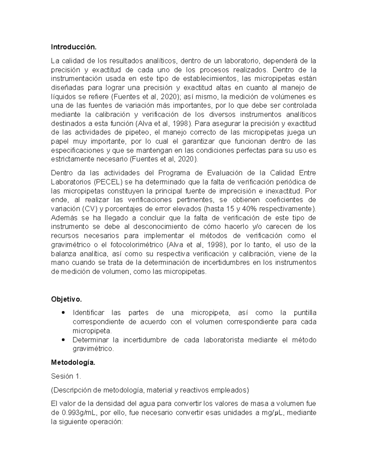 Práctica 1: Estandarización y Verificación del Pipeteo en Laboratorio ...