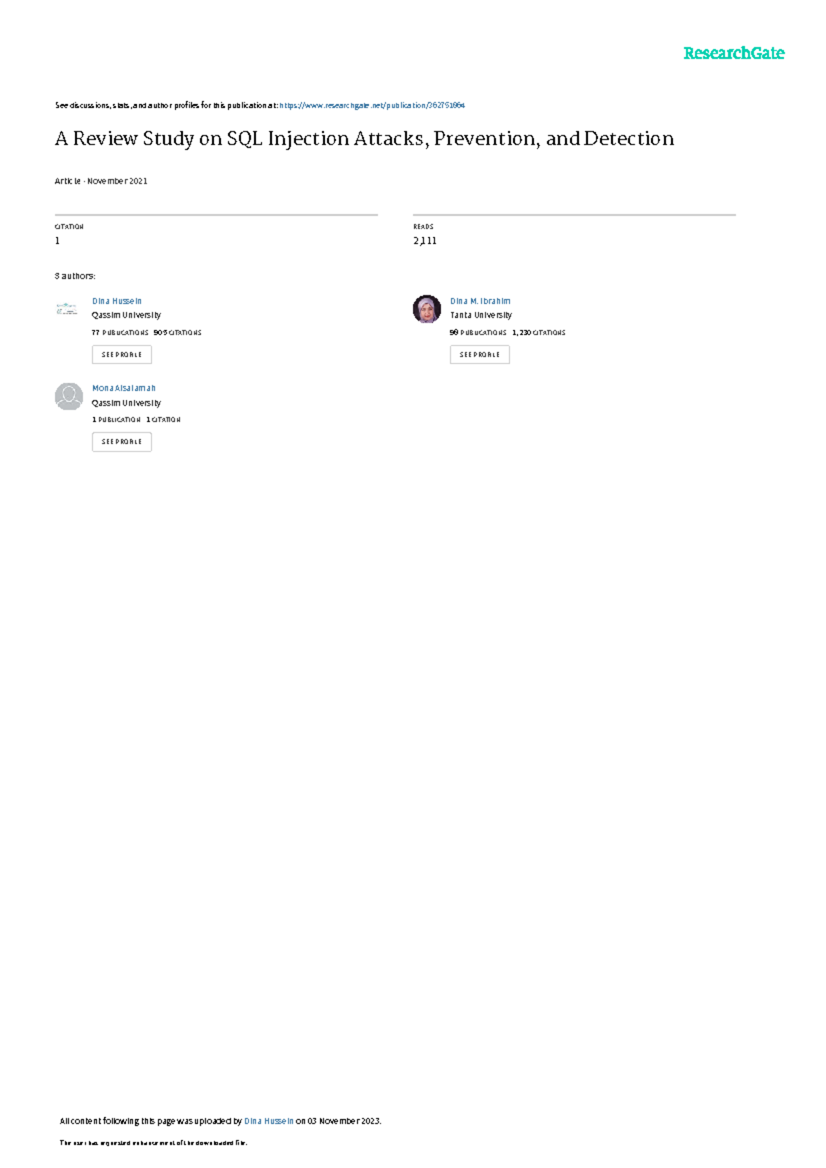 A Review Study on SQL Injection Attacks: Prevention & Detection ...