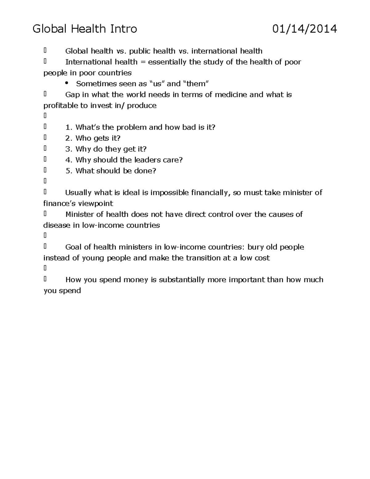 Lecture Notes, Lecture 1 - Richard Skolnik, Global Health Intro ...