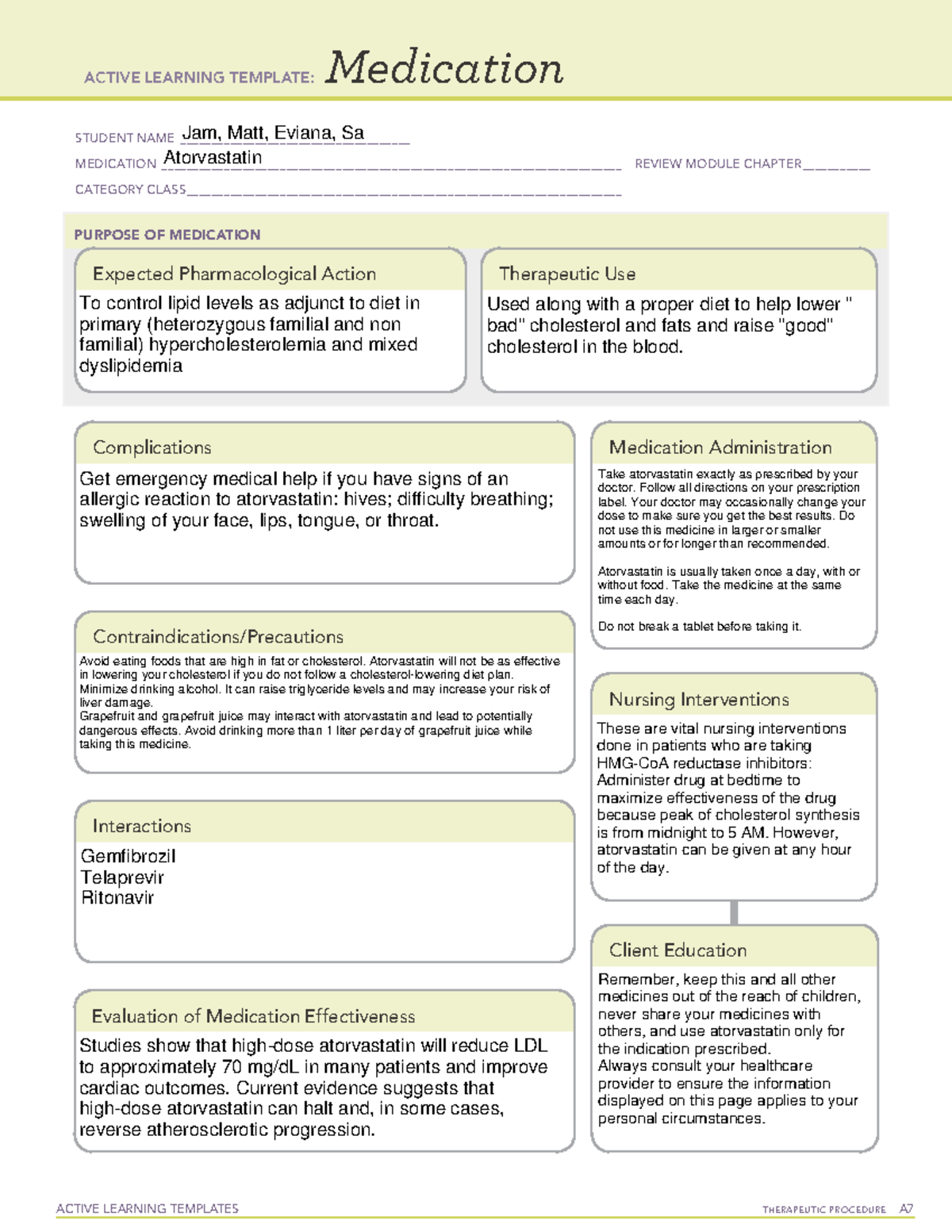 Atorvastatin Active Learning Template: Medication Overview & Guidelines ...
