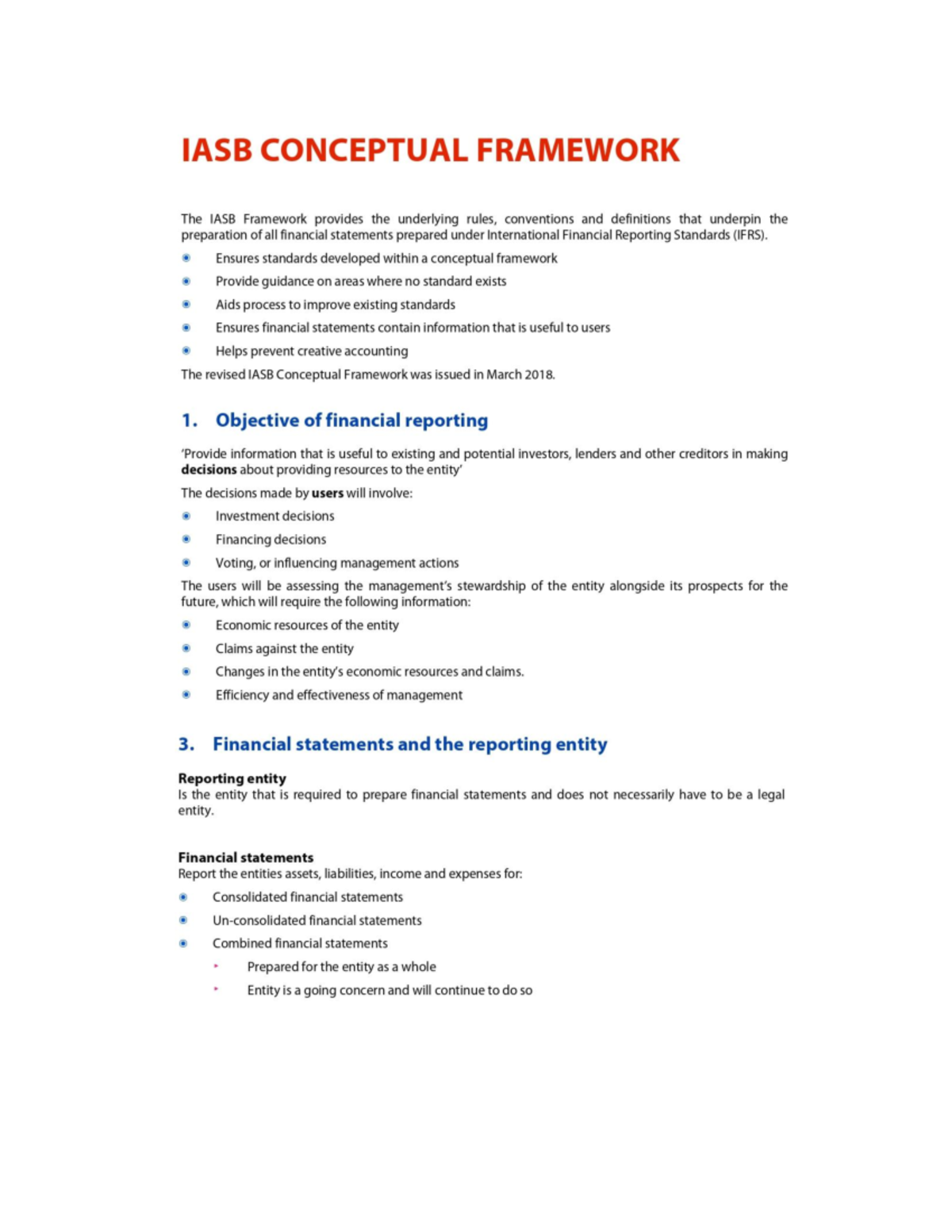 Conceptual Framework of Accounting: Key Objectives and Principles - Studocu