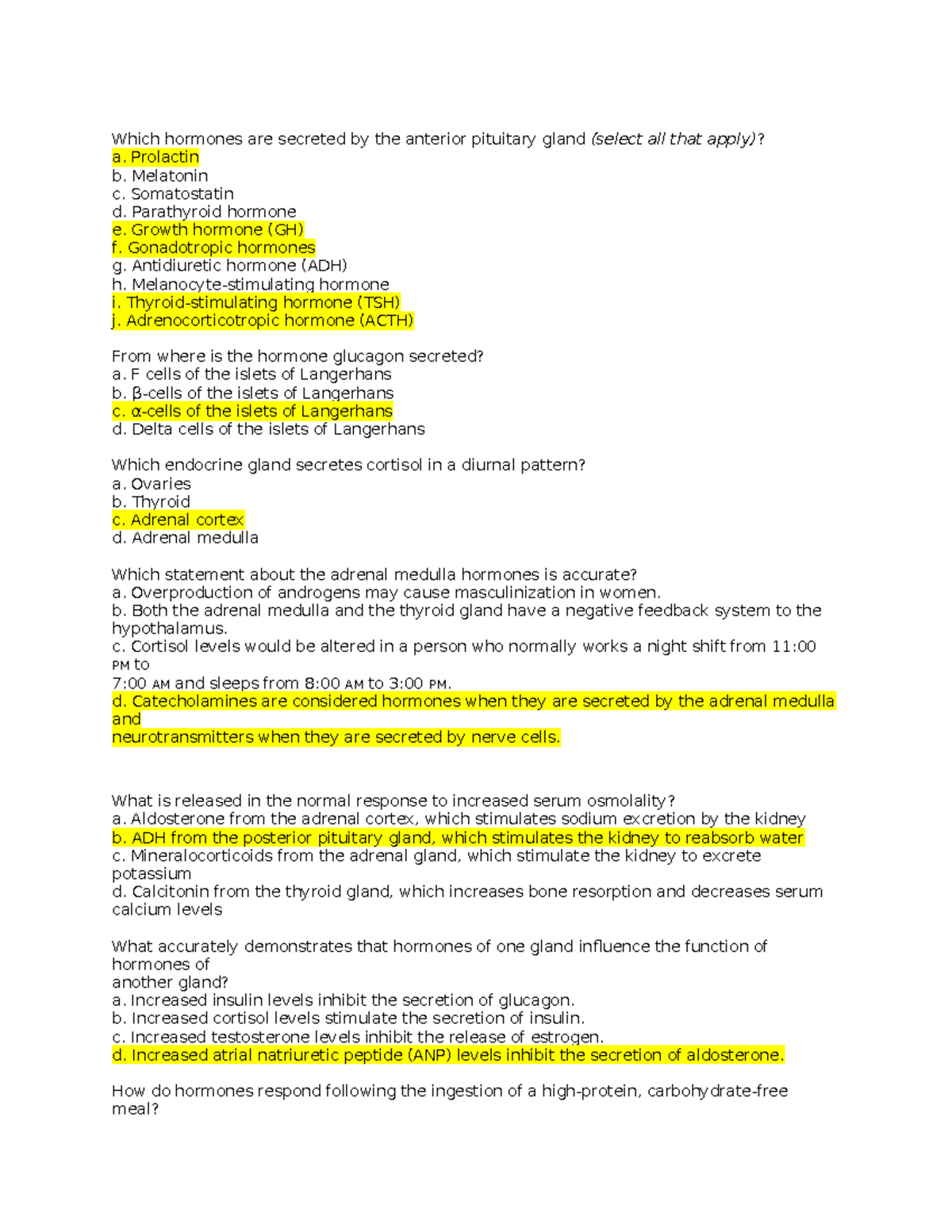 Worksheet on Hormones of the Endocrine System 2 - Studocu
