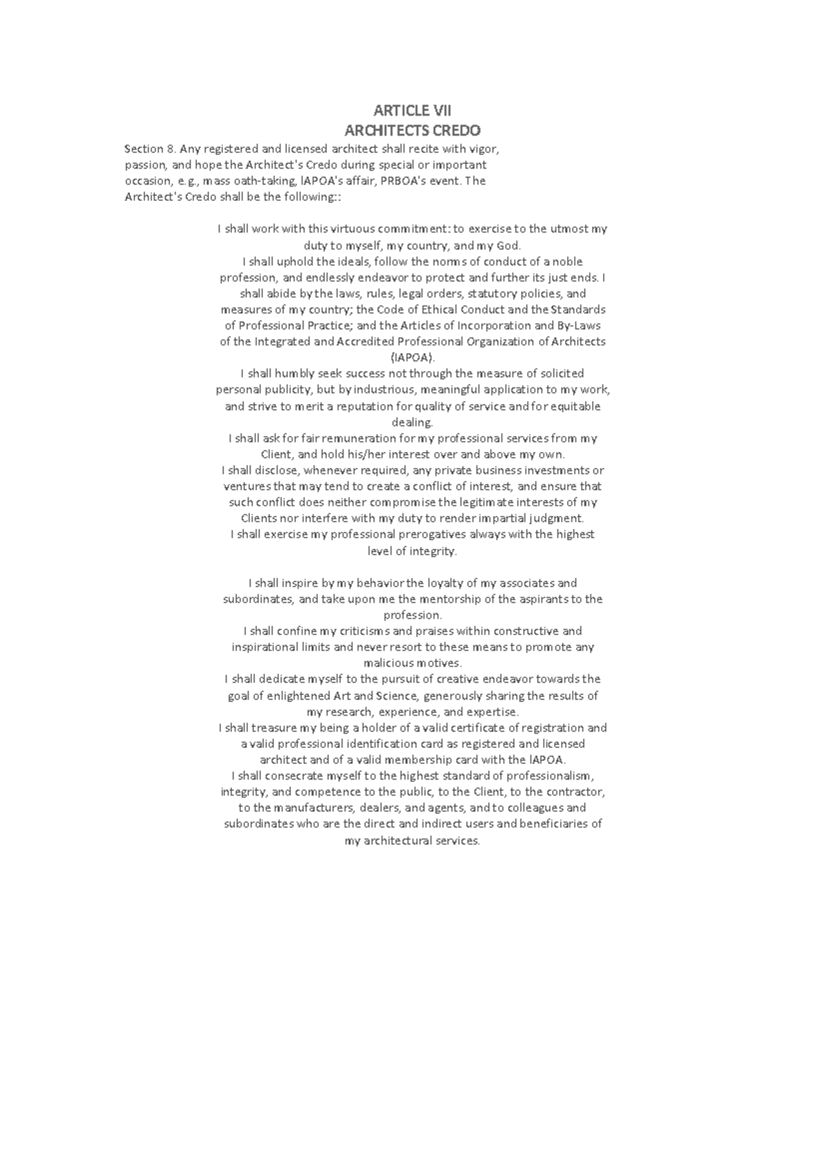 Architects Credo: Ethical Standards and Professional Commitment - Studocu