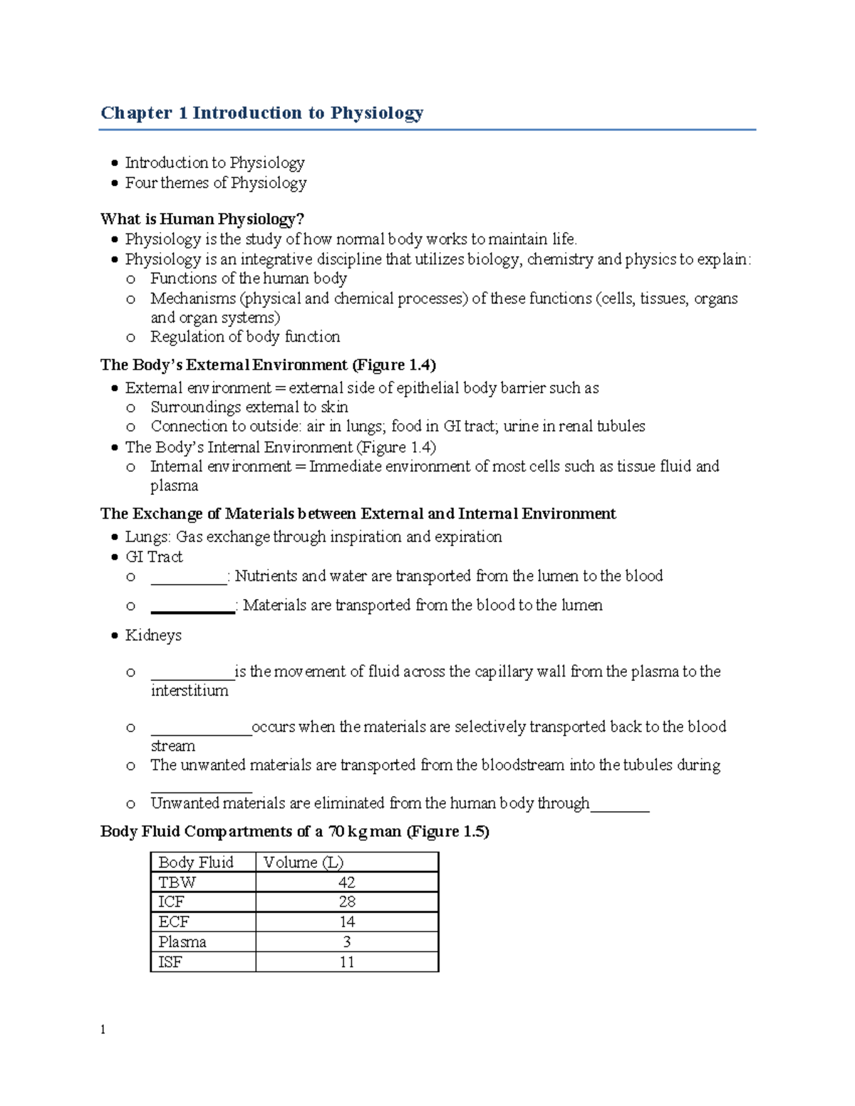 Chapter 1: Intro to Physiology - Key Concepts and Themes - Studocu