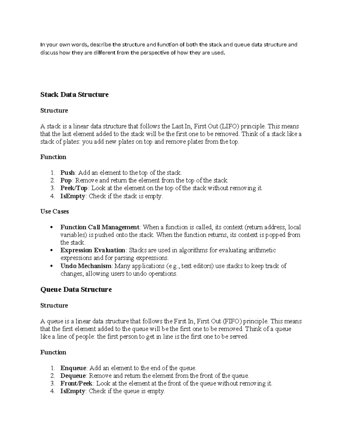 CS3303 Unit 3 da stu - In your own words, describe the structure and ...
