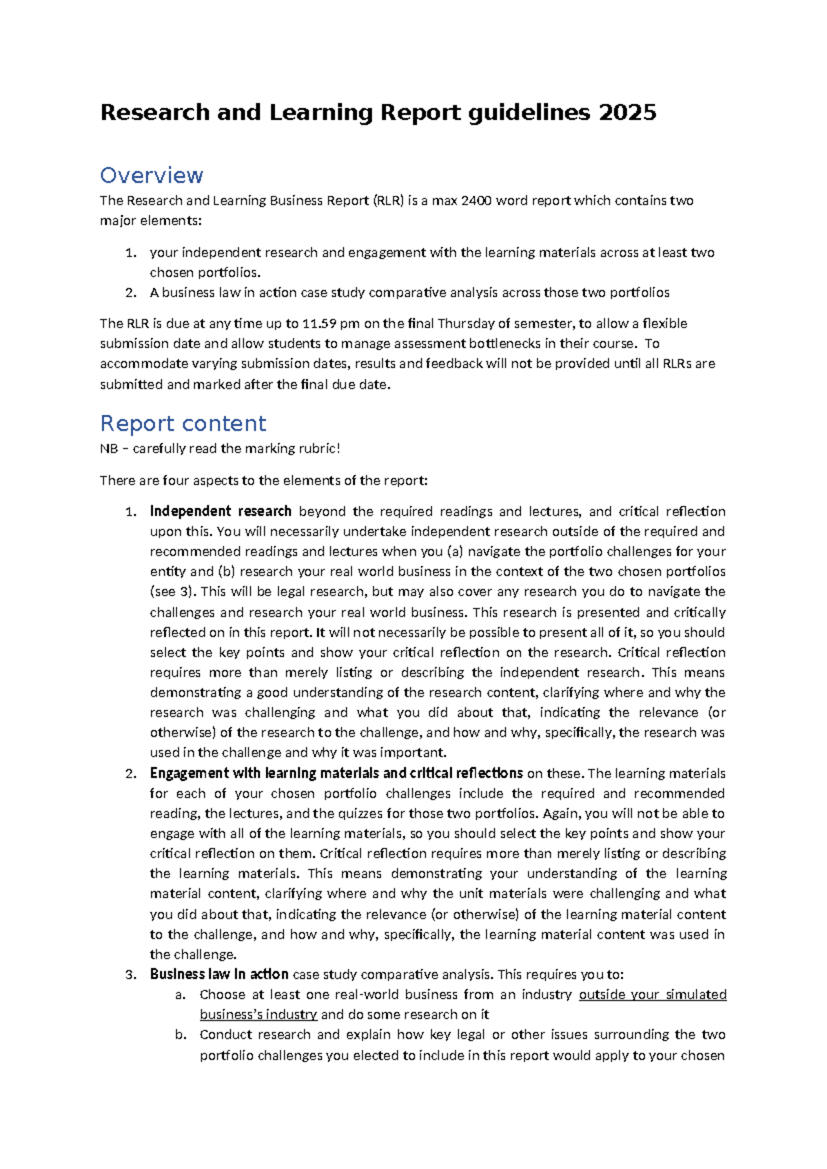 RLR 2025: Guidelines for Research & Learning Report Submission - Studocu